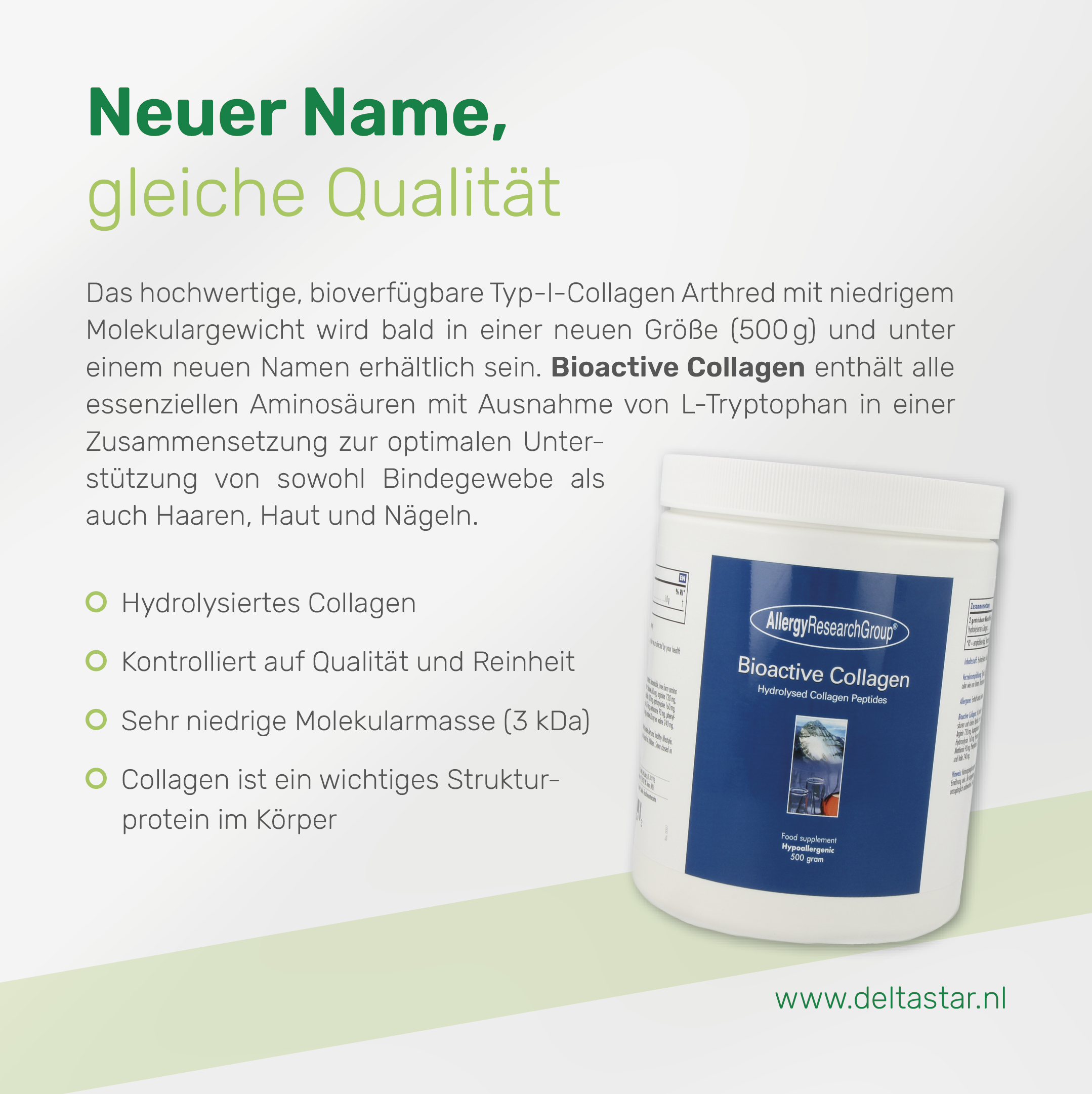 High-quality, patented collagen supplement in easily absorbable powder form